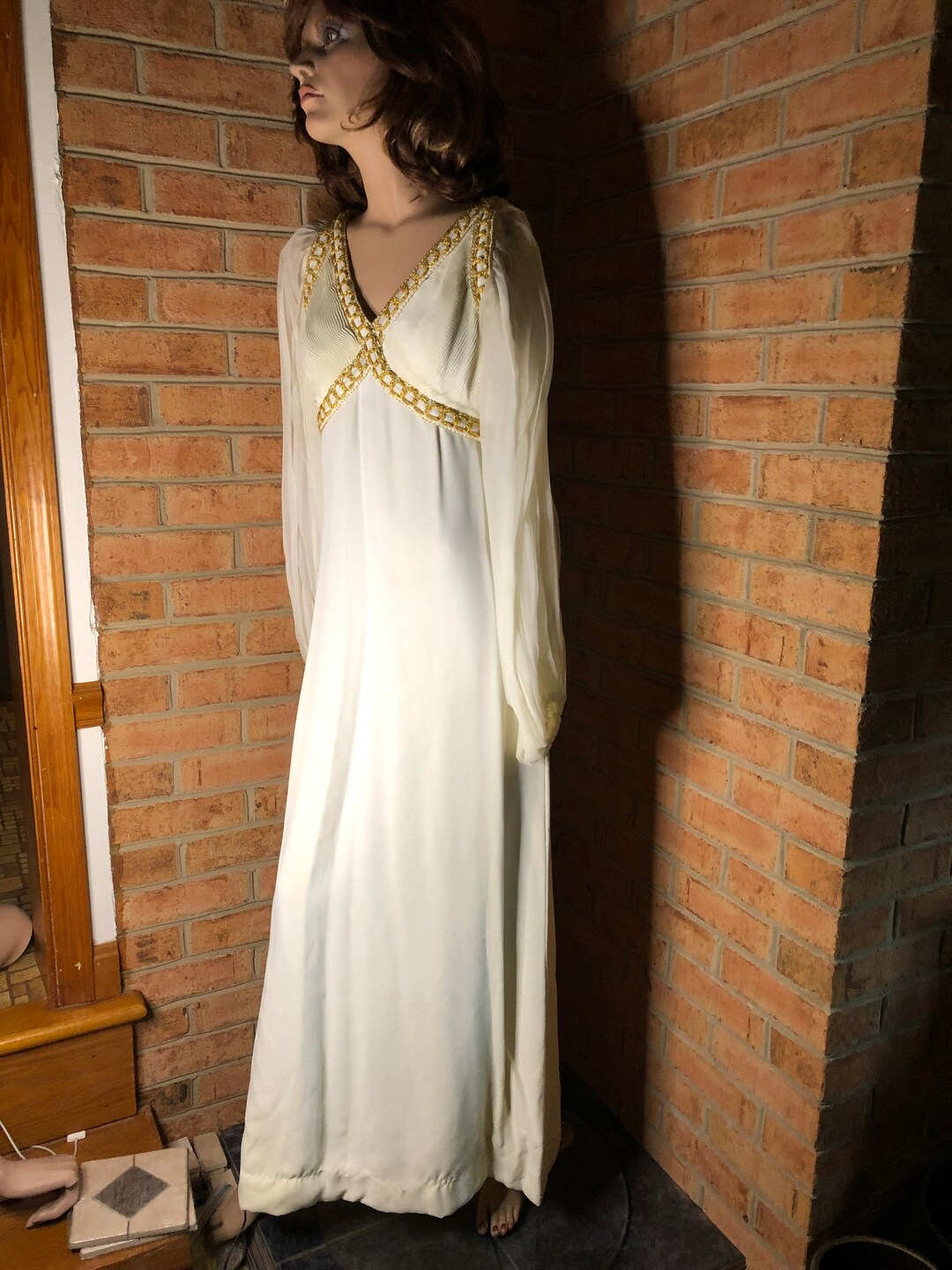 1972 White Dress With Gold Trim From Fashion Bug - Etsy