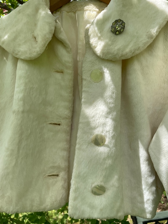 Vintage Cropped Faux Fur Ivory Stole - Gem