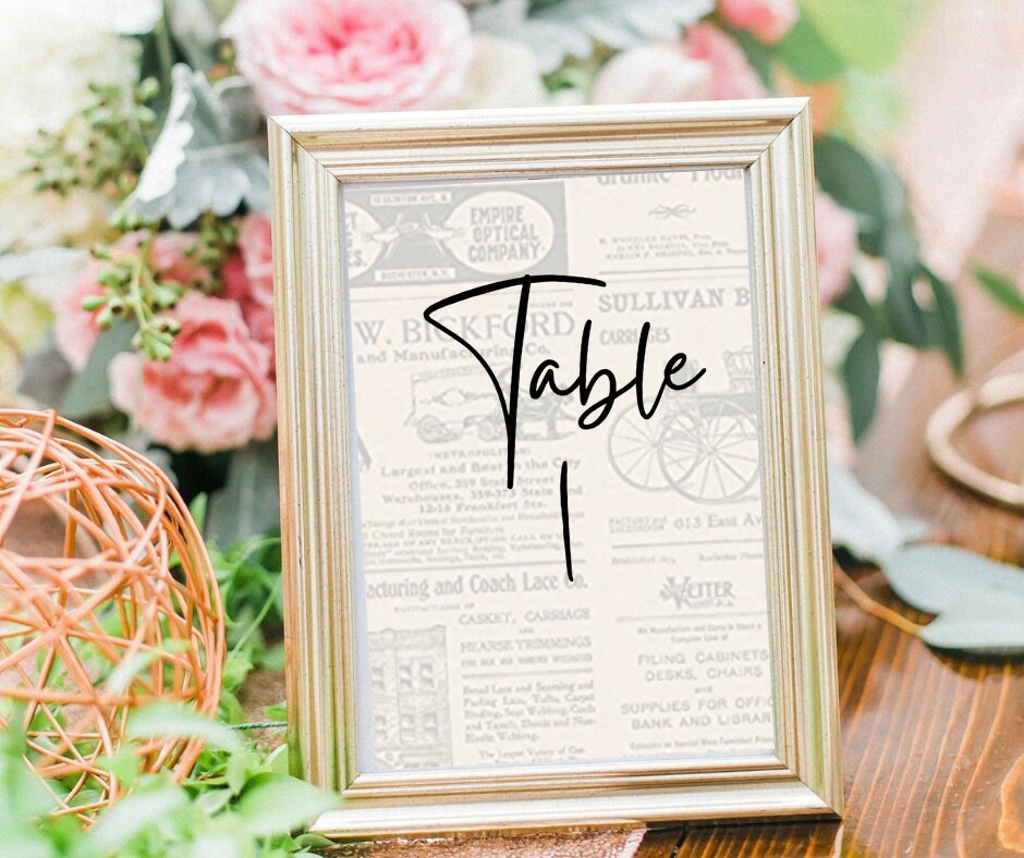 Printable Vintage Newspaper Wedding Table Numbers (1-20) Printable - Etsy