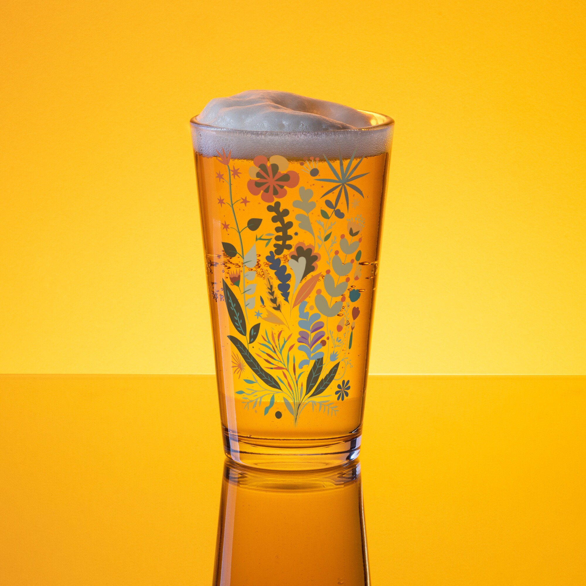 Mexican Otomi-inspired Pint Glass: Colorful Plants and Flowers on High ...