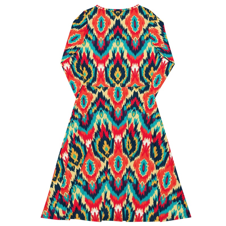 Bohemian Mexican Long Sleeve Midi Dress Irregular Ethnic Indian Ikal ...