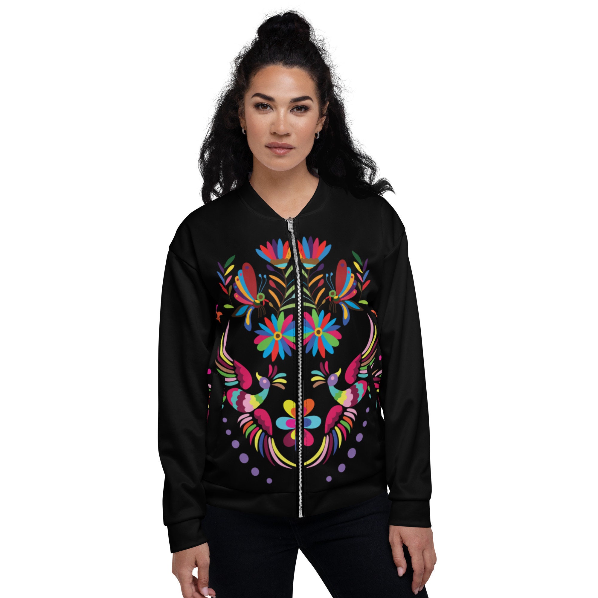 Premium Unisex Black Otomi-style Mexican Bomber Jacket With - Etsy