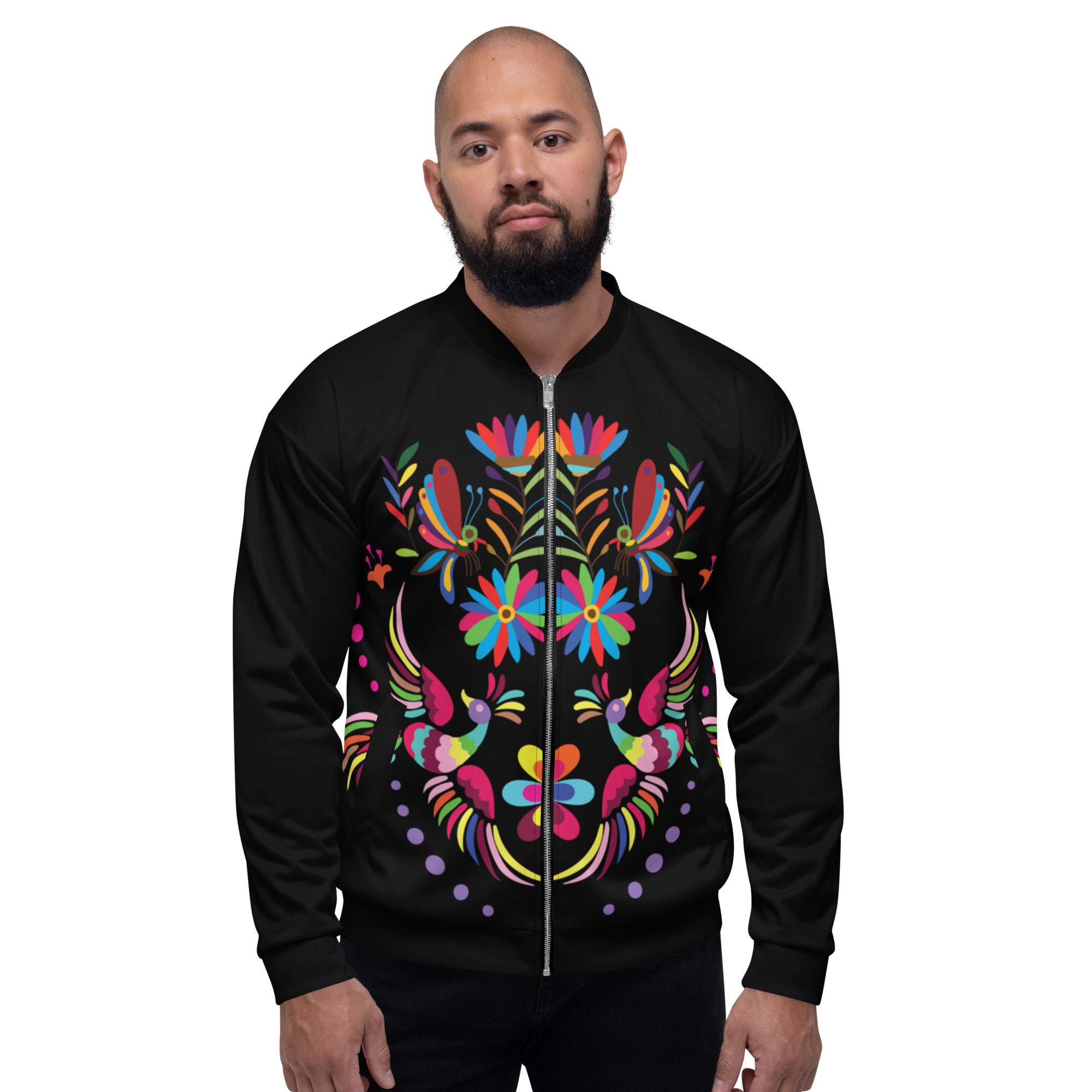 Premium Unisex Black Otomi-style Mexican Bomber Jacket With - Etsy