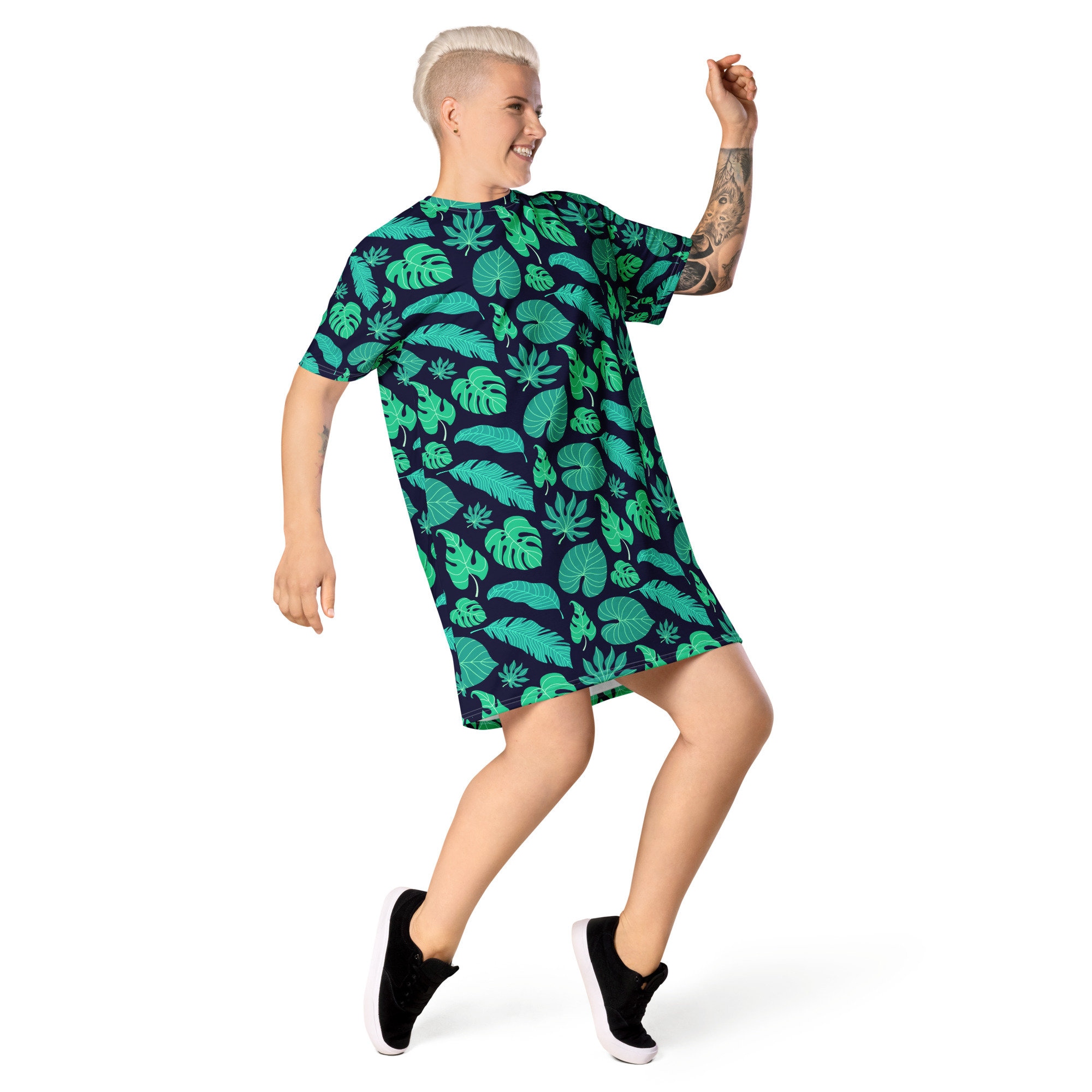 Green Monstera Plants Pattern Short Cocktail Dress - Beautiful Bird of ...