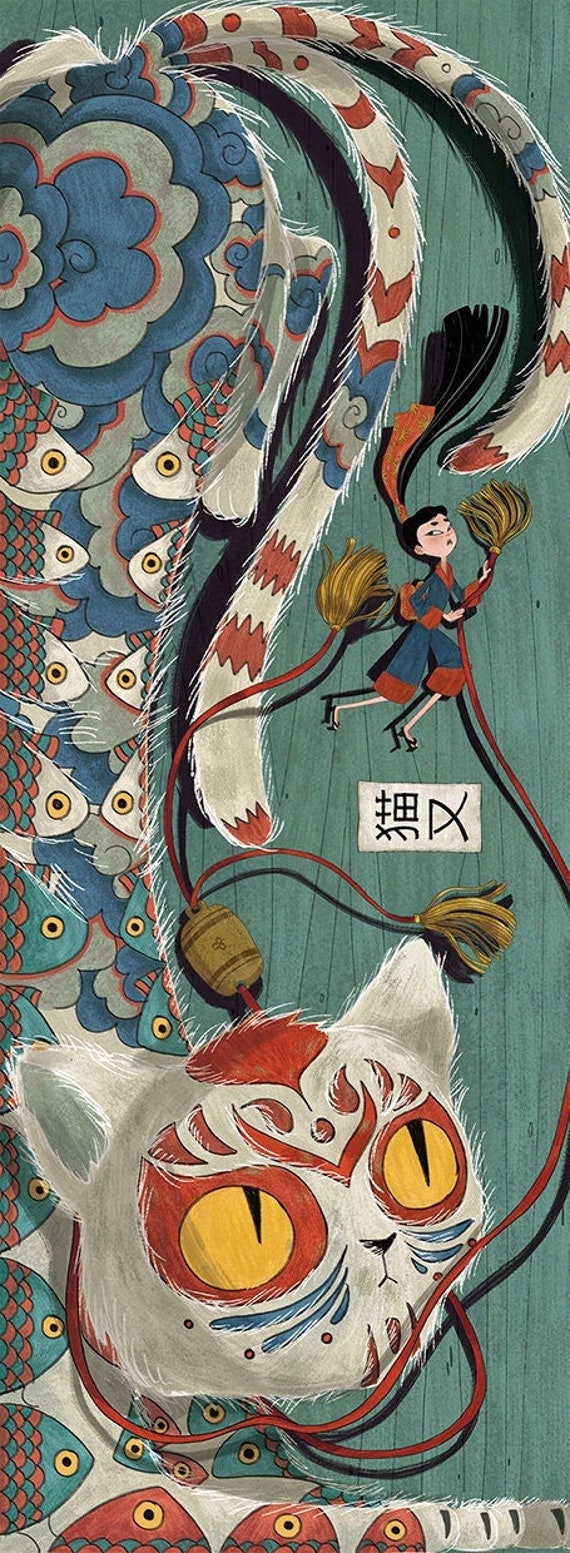 Art Print A3-japanese Yokai Cat illustration Poster Home | Etsy