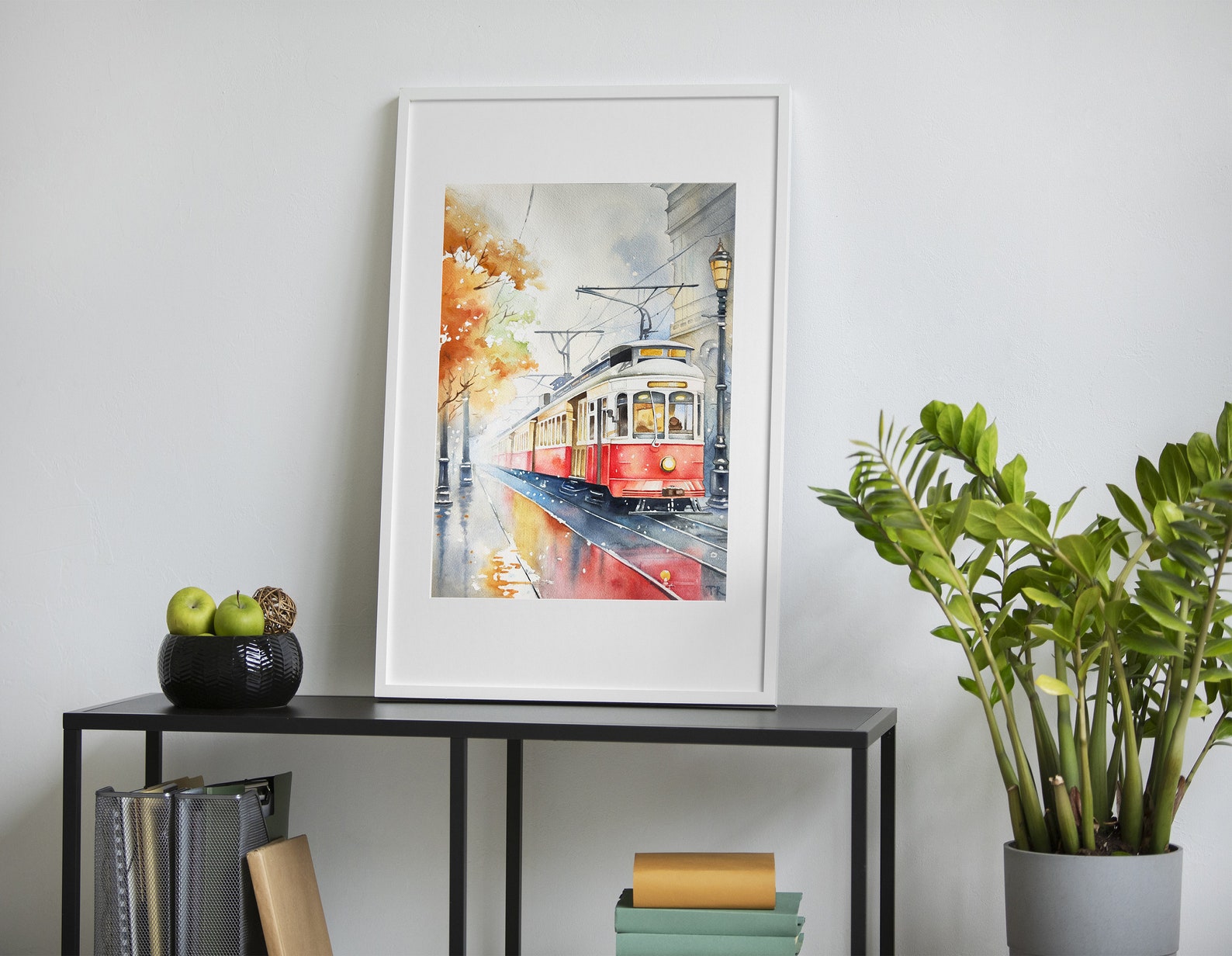 Tram Painting Print Fall Cityscape Painting Fall Watercolor Painting ...