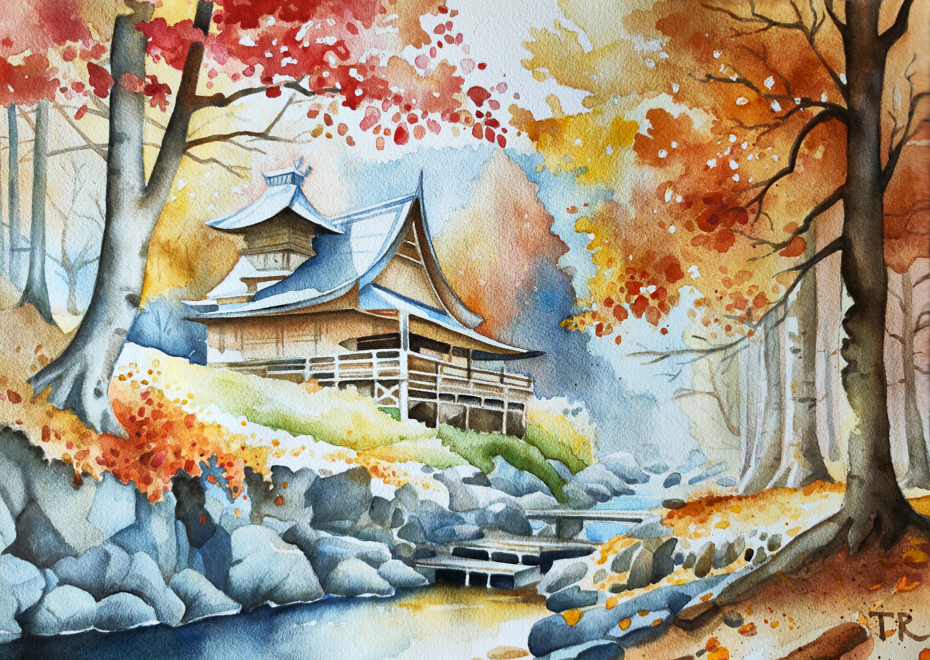 Japanese Landscape Painting House
