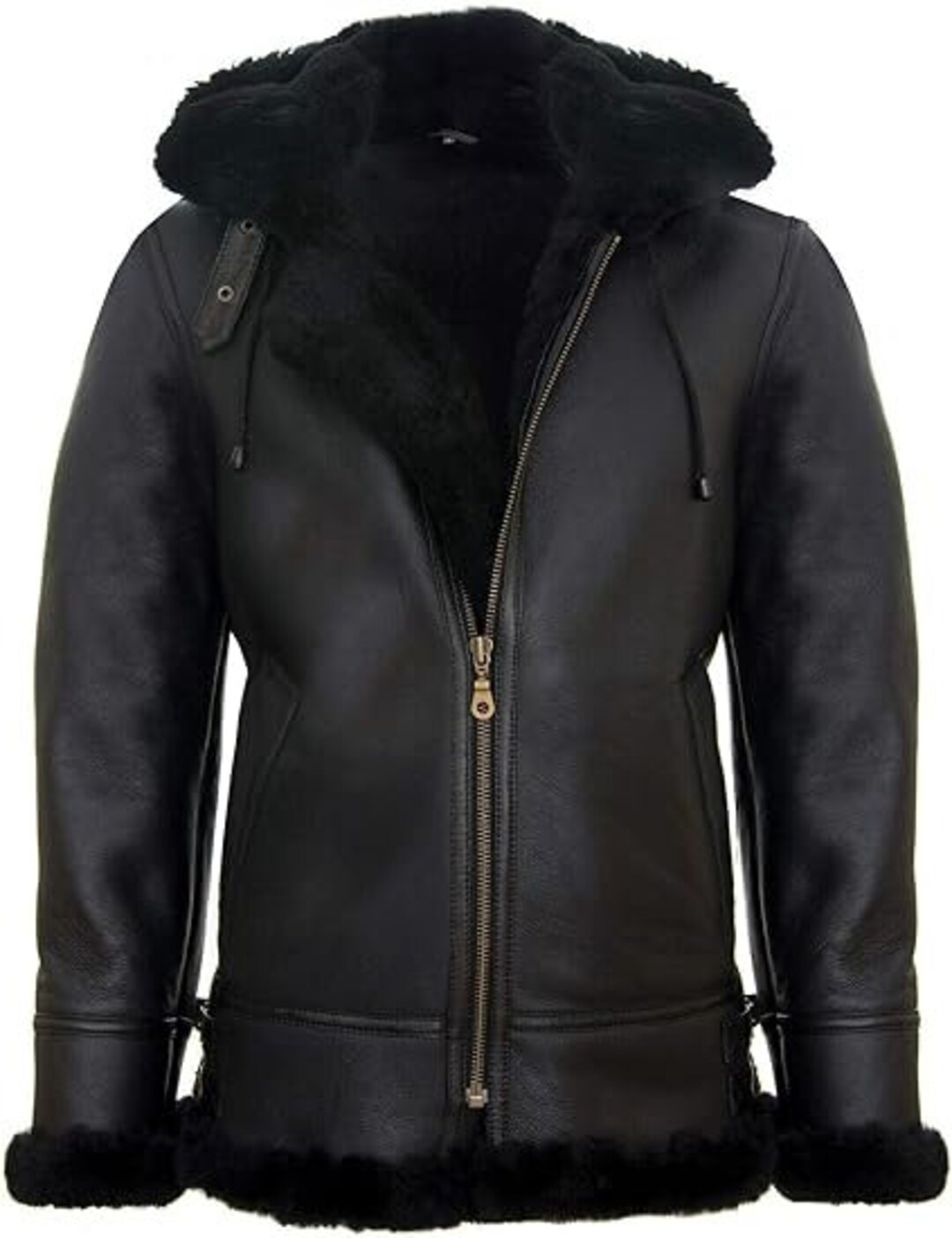 Men's Genuine Leather Sheepskin Flying Hooded Bomber B3 Aviator Pilot ...