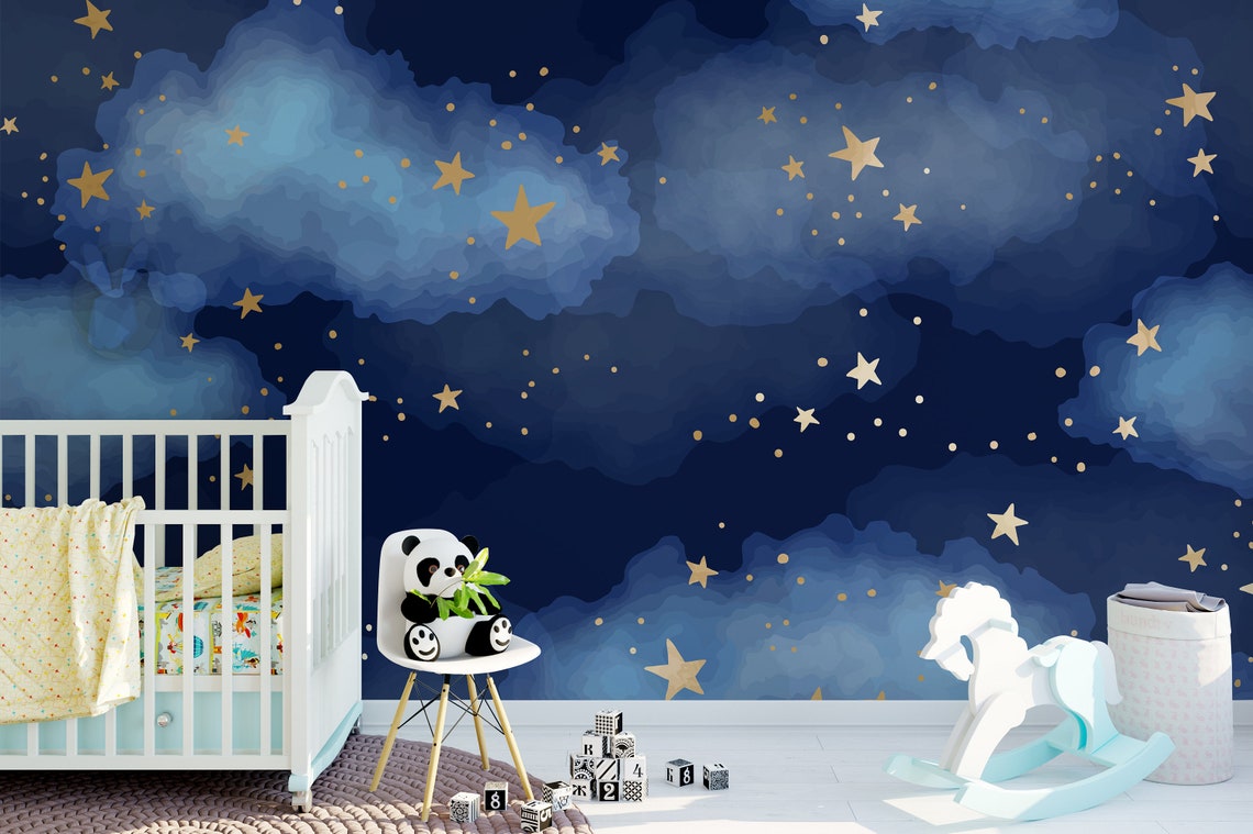 Starry Night Nursery Wallpaper Adhesive Baby Room Wallpaper - Etsy