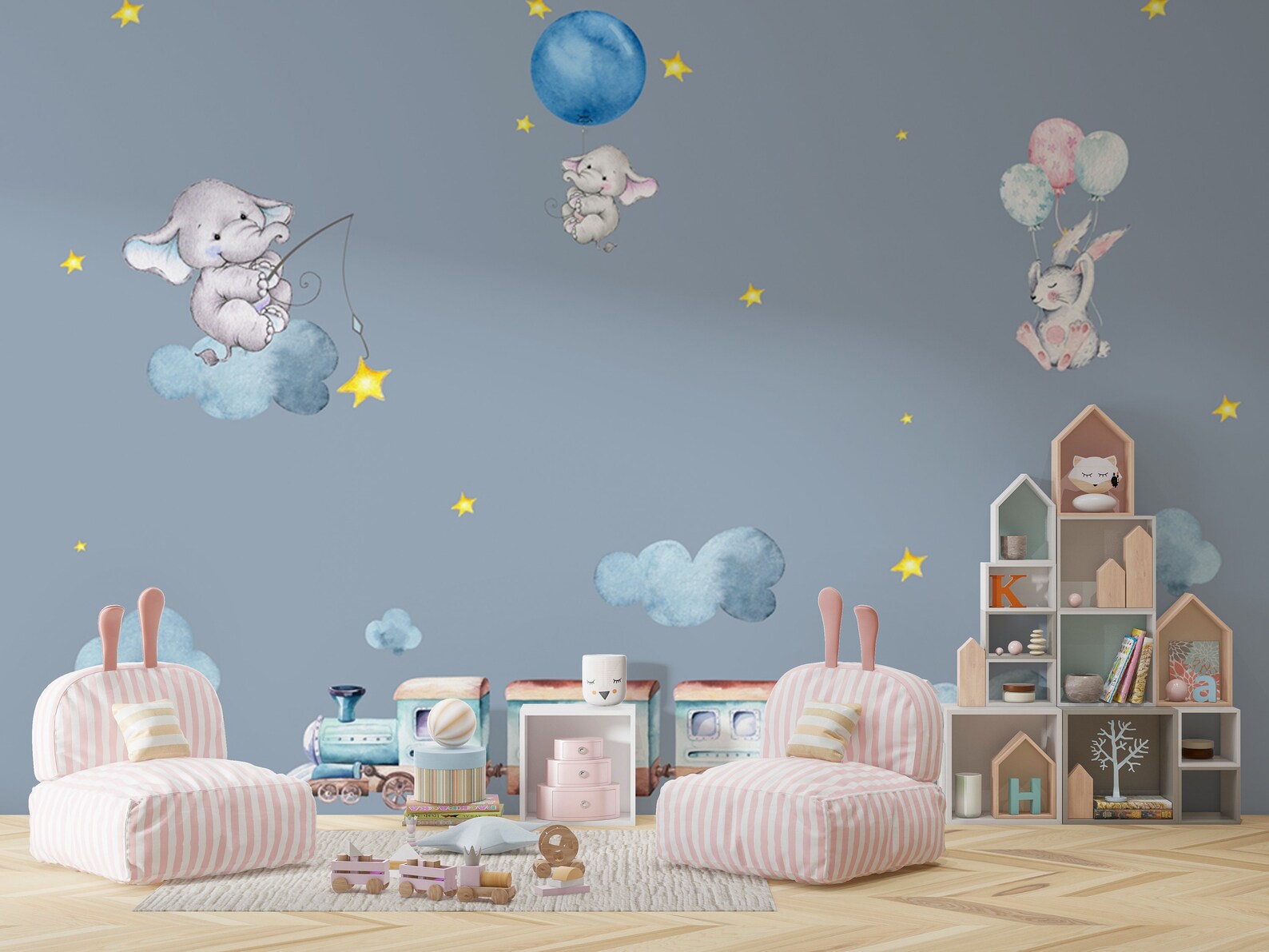 Elephant Rabbit Mural Peel and Stick Wallpaper Kids - Etsy