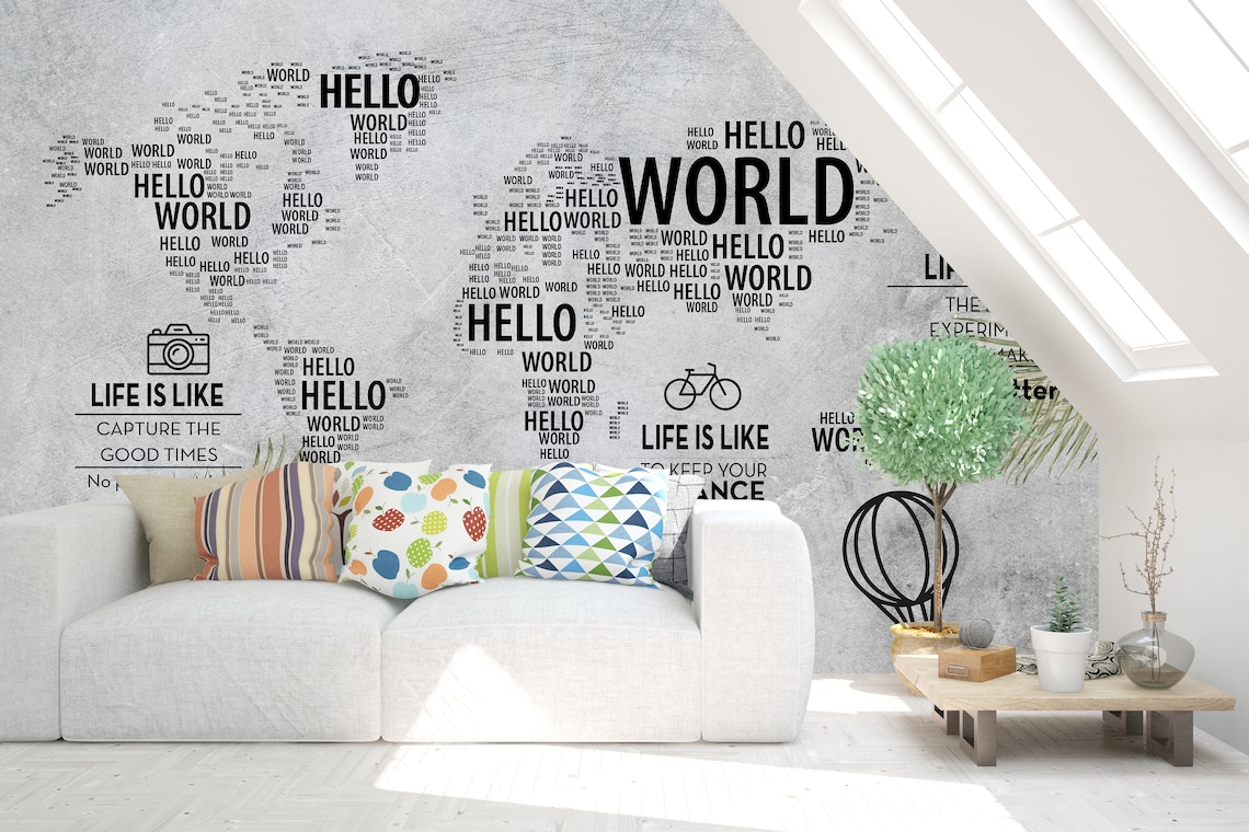 Word Wallpaper World Maps Wall Decor World Map World Map - Etsy