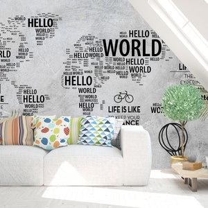 Word Wallpaper World Maps Wall Decor World Map World Map - Etsy