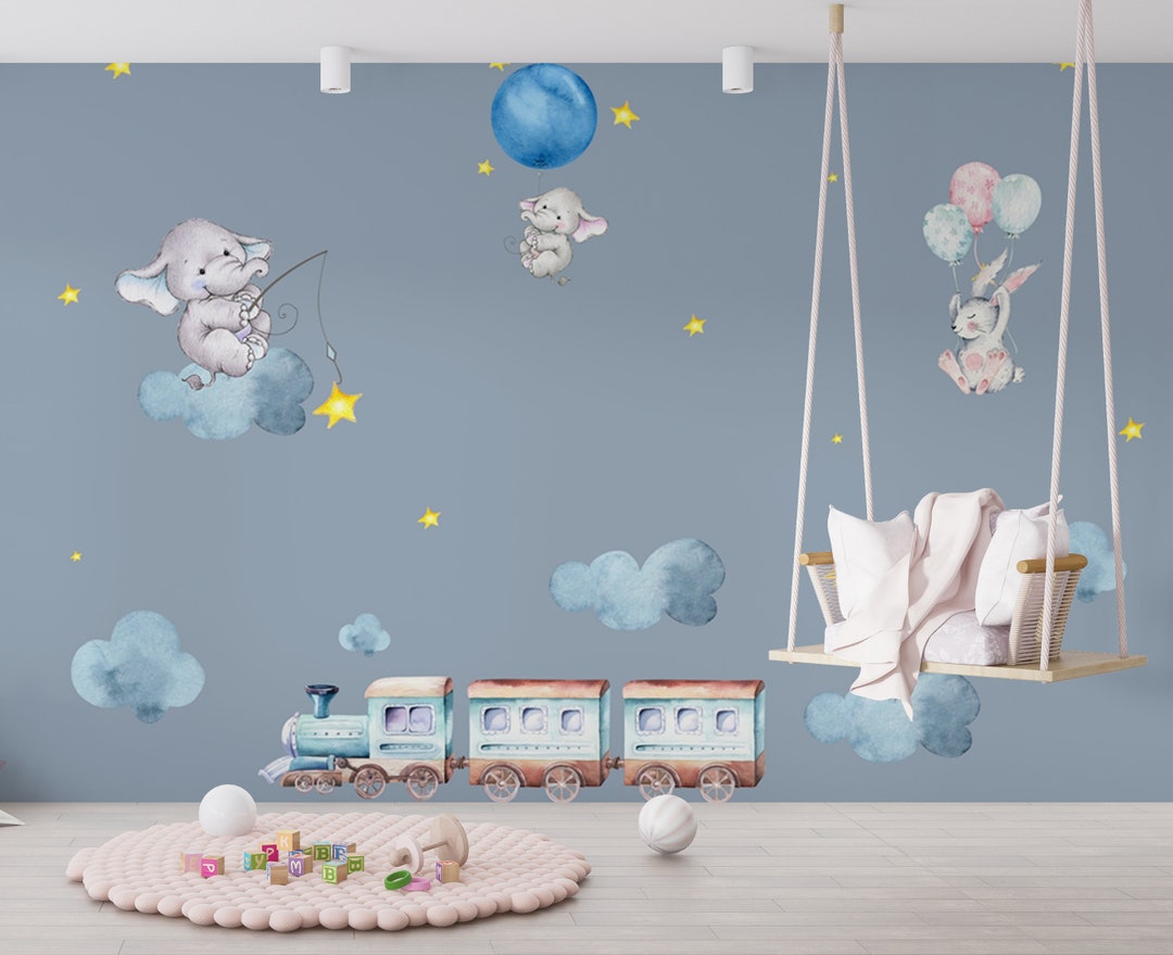 Elephant Rabbit Mural Peel and Stick Wallpaper Kids - Etsy