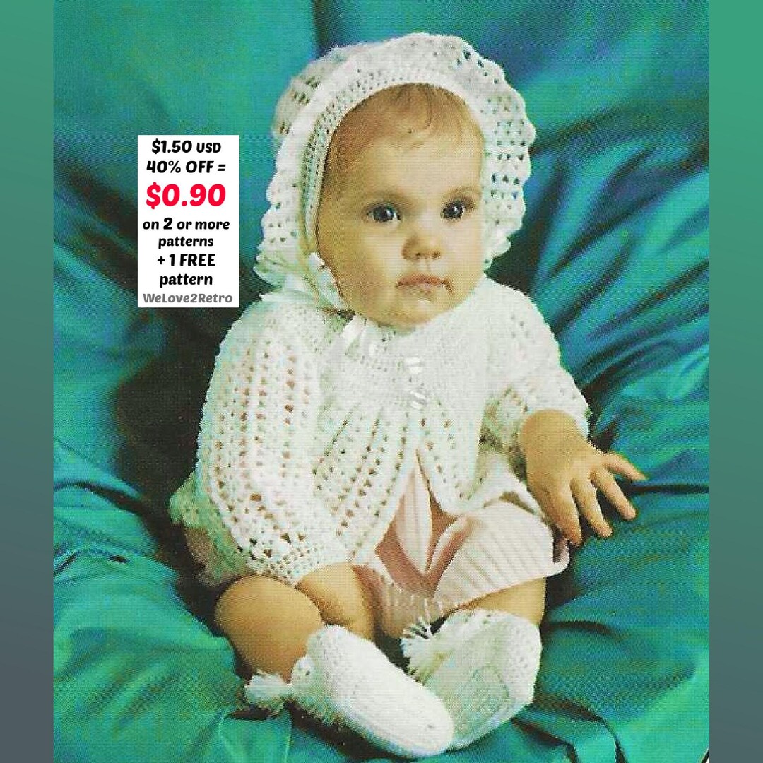 RETIREMENT-SALE*** Crochet Baby Jacket Cardigan & Bonnet, Outfit ...