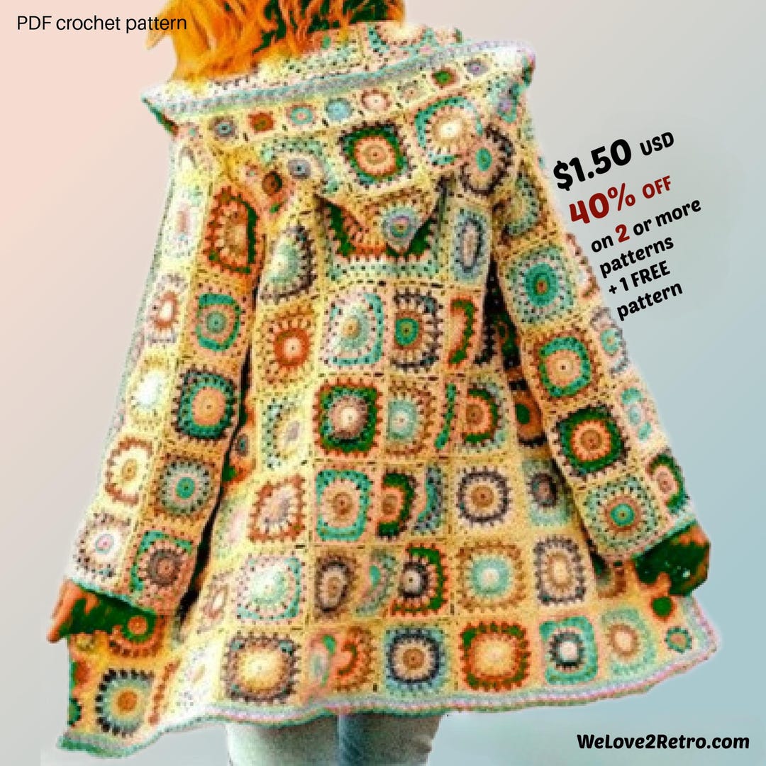 Crochet Hooded Coat Pattern PDF – Easy Boho Jacket, Vintage Cardigan ...