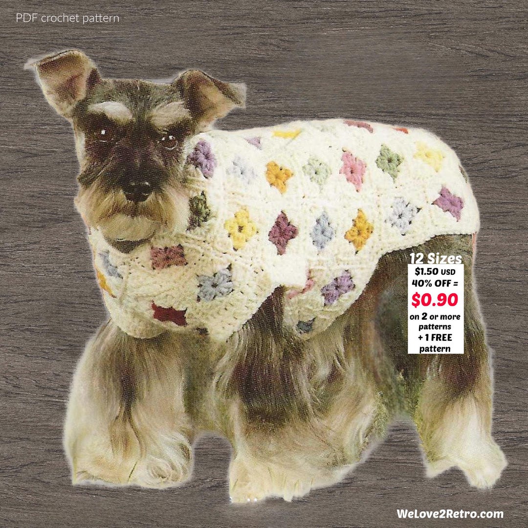 Granny Square Dog Sweater Pattern PDF – Vintage Pet Jumper, Small Dog ...