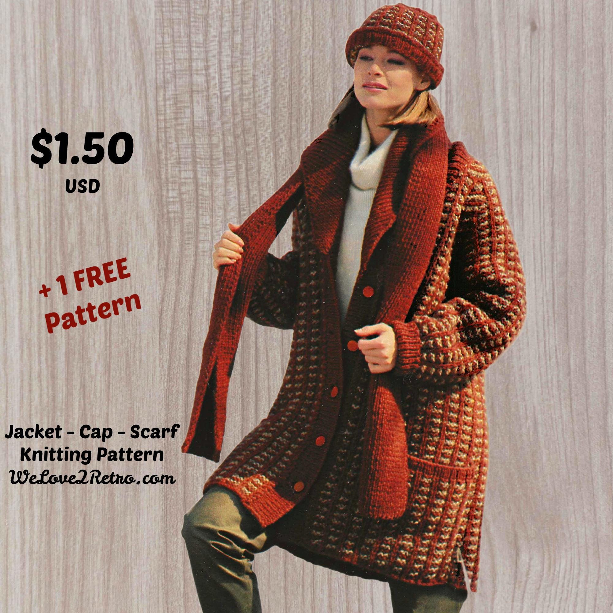 774 Chunky Cap Scarf Jacket Knitting Patterns +1 FREE PATTERN, Cozy ...