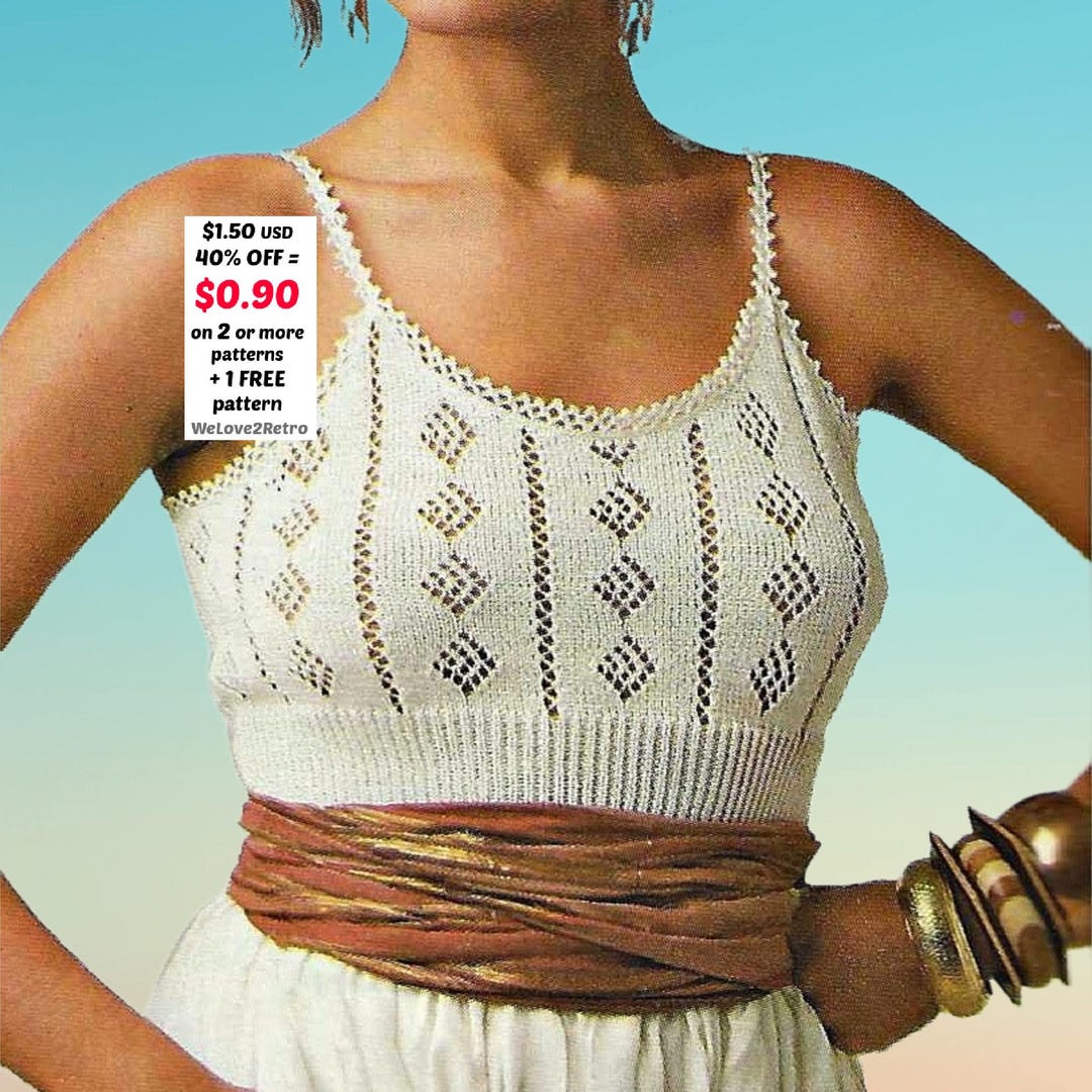 Knit Sun Top Pattern PDF – Easy Boho Halter Crop, Vintage Summer Tank ...