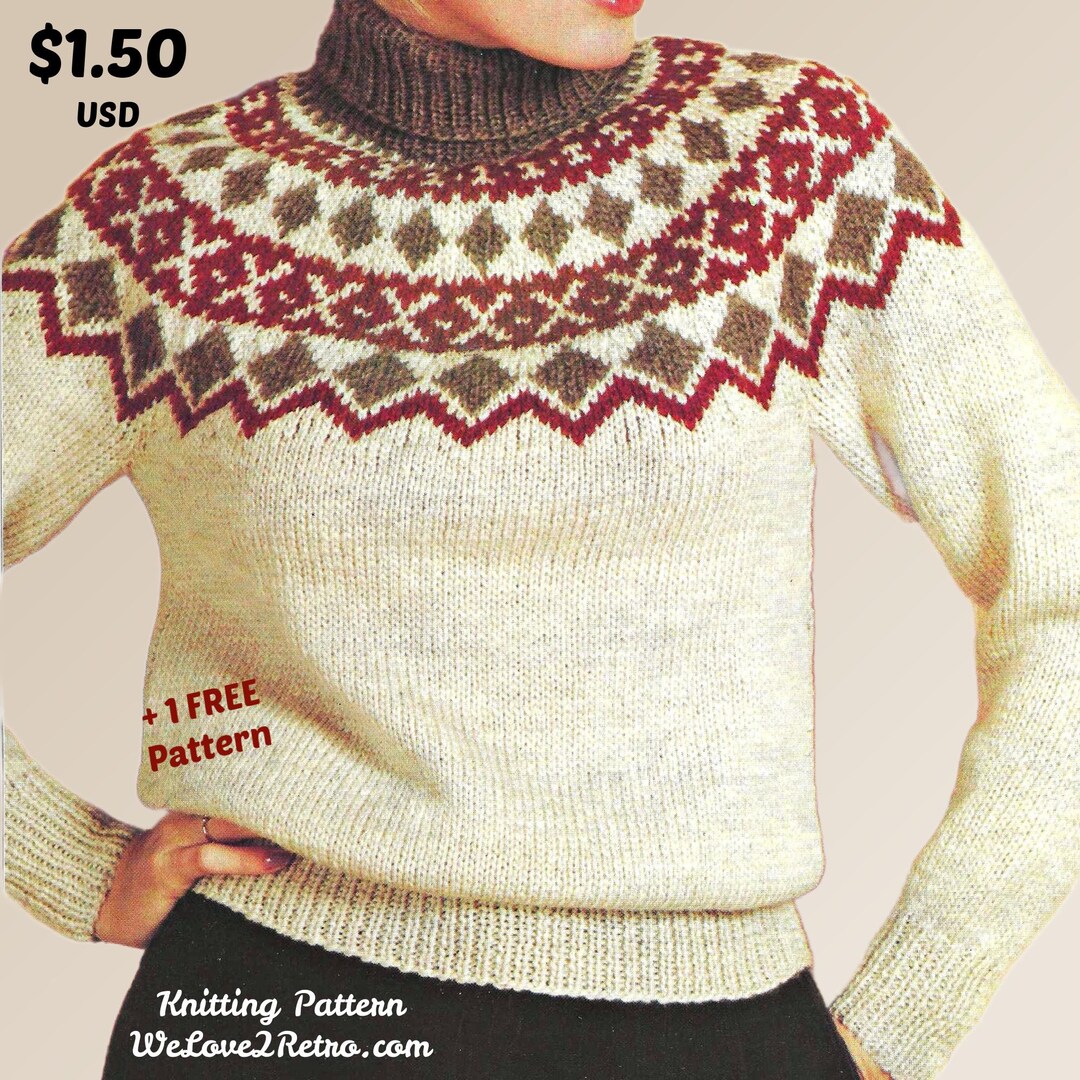 709 Warm Nordic Sweater Knitting Pattern +1 FREE PATTERN, Knit Nordic ...