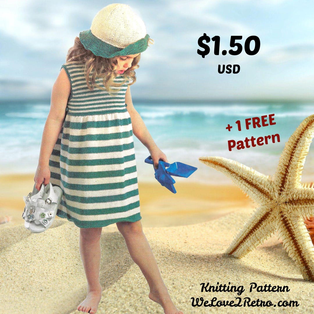 643 Girl's Hat and Dress Knitting Pattern, + 1 FREE PATTERN, Knitting ...