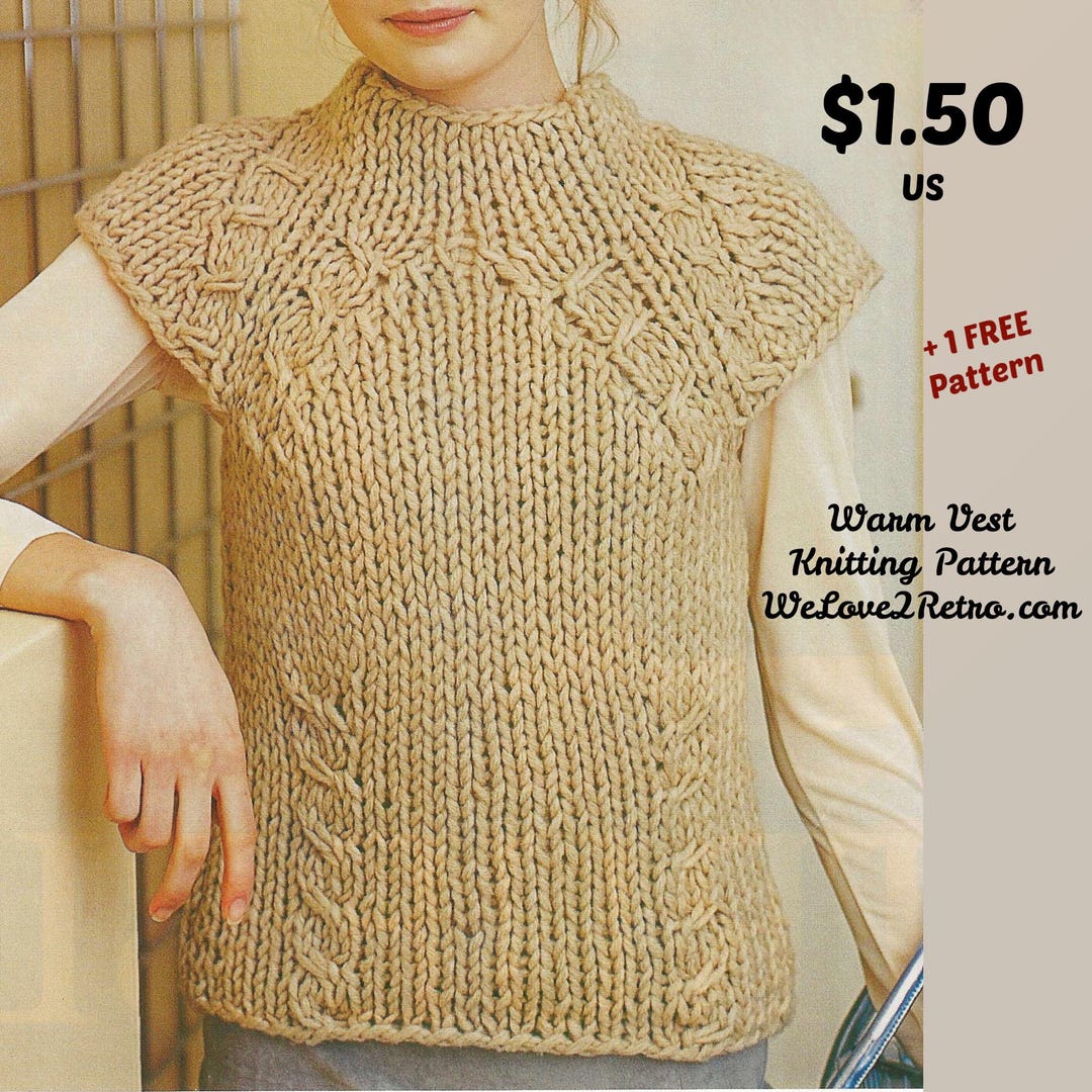 529 Sleeveless Sweater Knitting Pattern, Chunky Knit Vest, Vintage Knit ...
