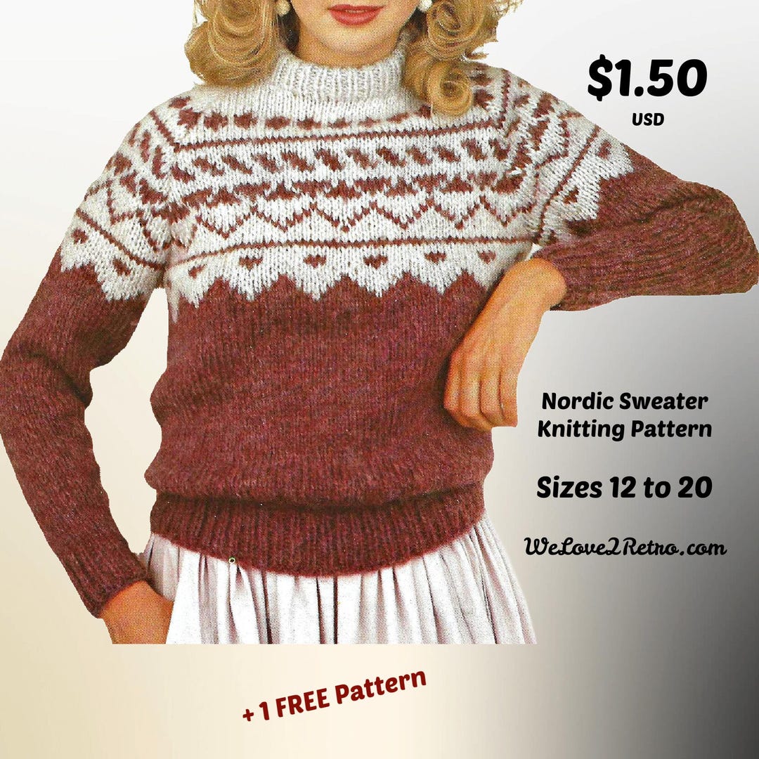 603 Nordic Sweater Knitting Pattern Sizes 12 to 20, Knit Nordic Sweater ...
