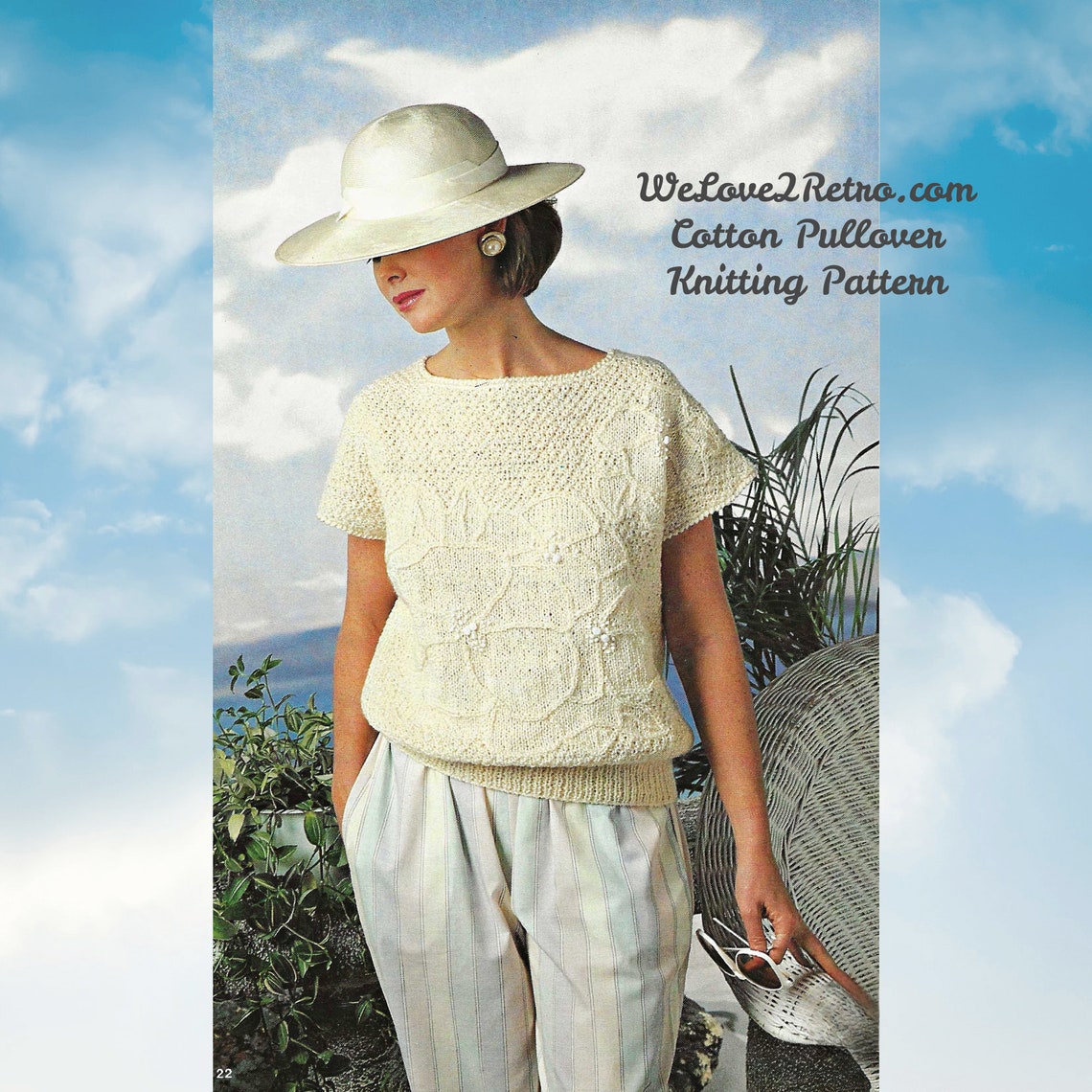 345 Womans Cotton Top KNITTING PATTERN, Retro Short Sleeves Top ...