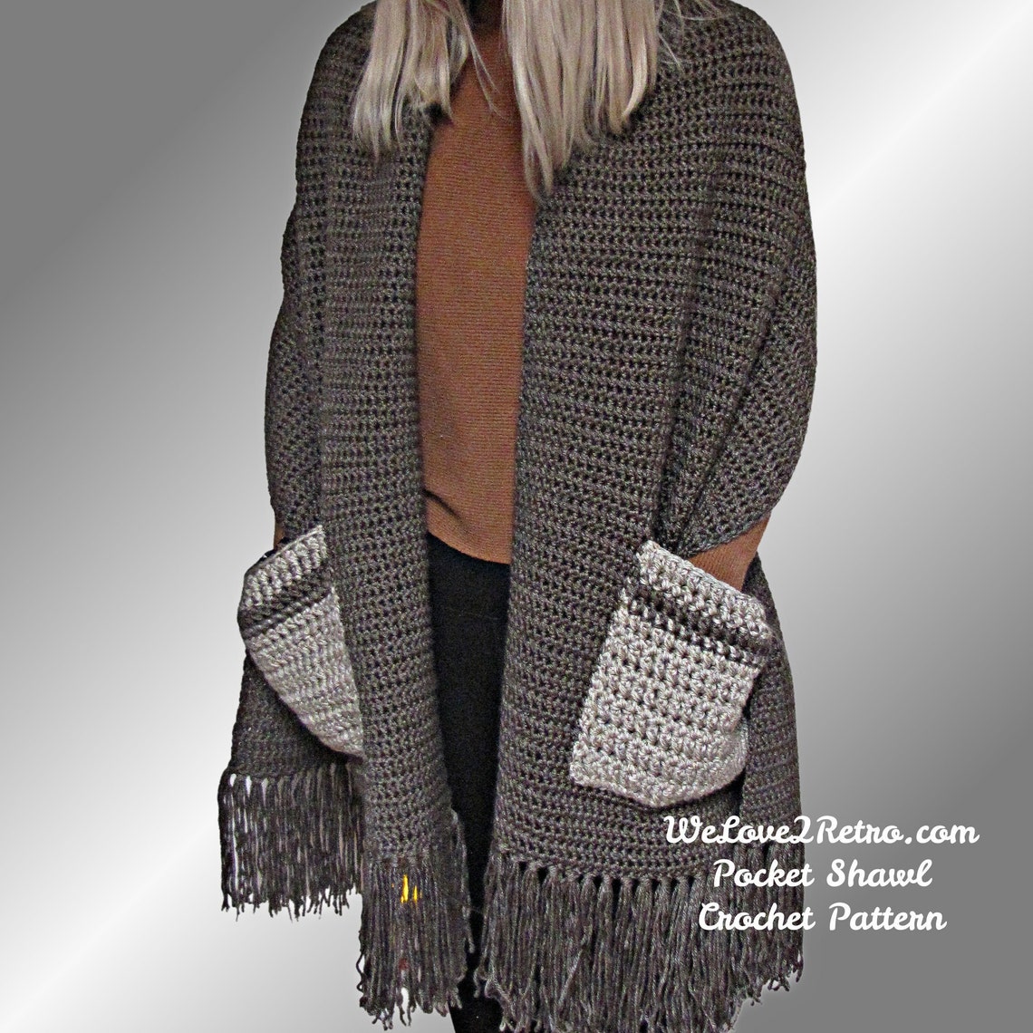 106-2 MY DESIGN Easy Pocket Shawl Crochet PATTERN, Wrap Crochet Pattern ...
