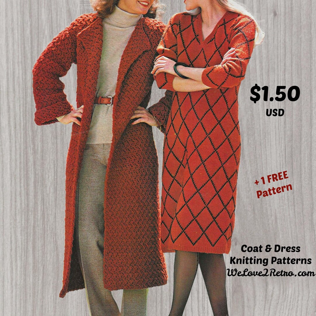 761 Coat and Dress Knitting Patterns + 1 FREE PATTERN, Knit Coats, Knit ...