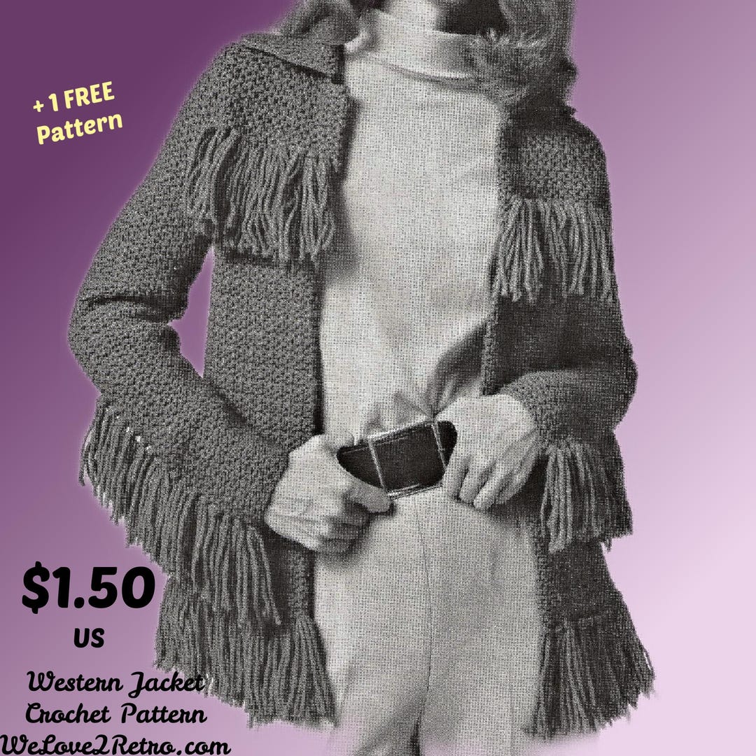 444 Women's Western Jacket Crochet Pattern +1 FREE Crochet PATTERN ...