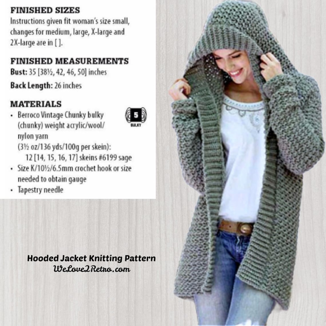 812 Hooded Cardigan Knitting Pattern 1 FREE PATTERN, Knit Hooded Jacket, Knit Hooded Cardigan ...