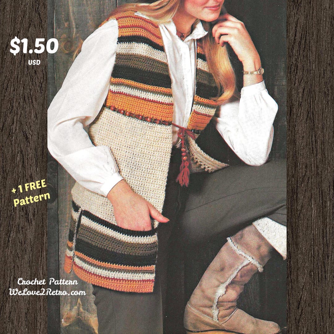 713 Women’s Boho Vest Crochet Pattern +1 FREE CROCHET PATTERN, Crochet ...