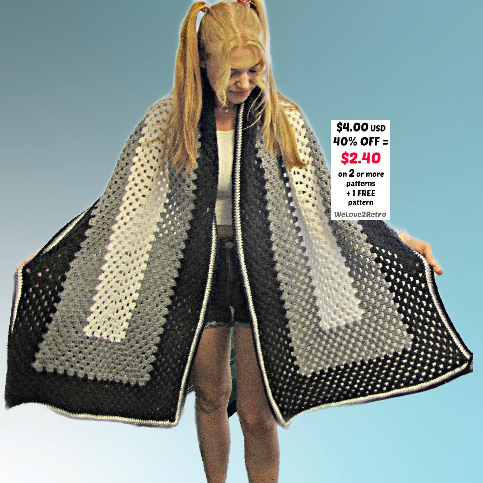 Crochet Granny Square Shawl Pattern PDF – Boho Festival Wrap, Vintage ...