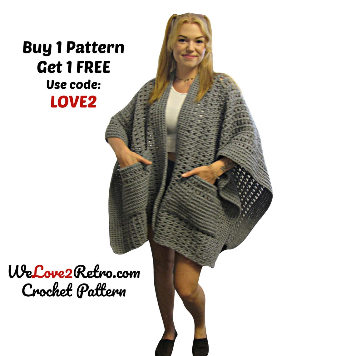 111-2 MY DESIGN Pocket Ruana Crochet PATTERN. Easy Ruana Crochet ...