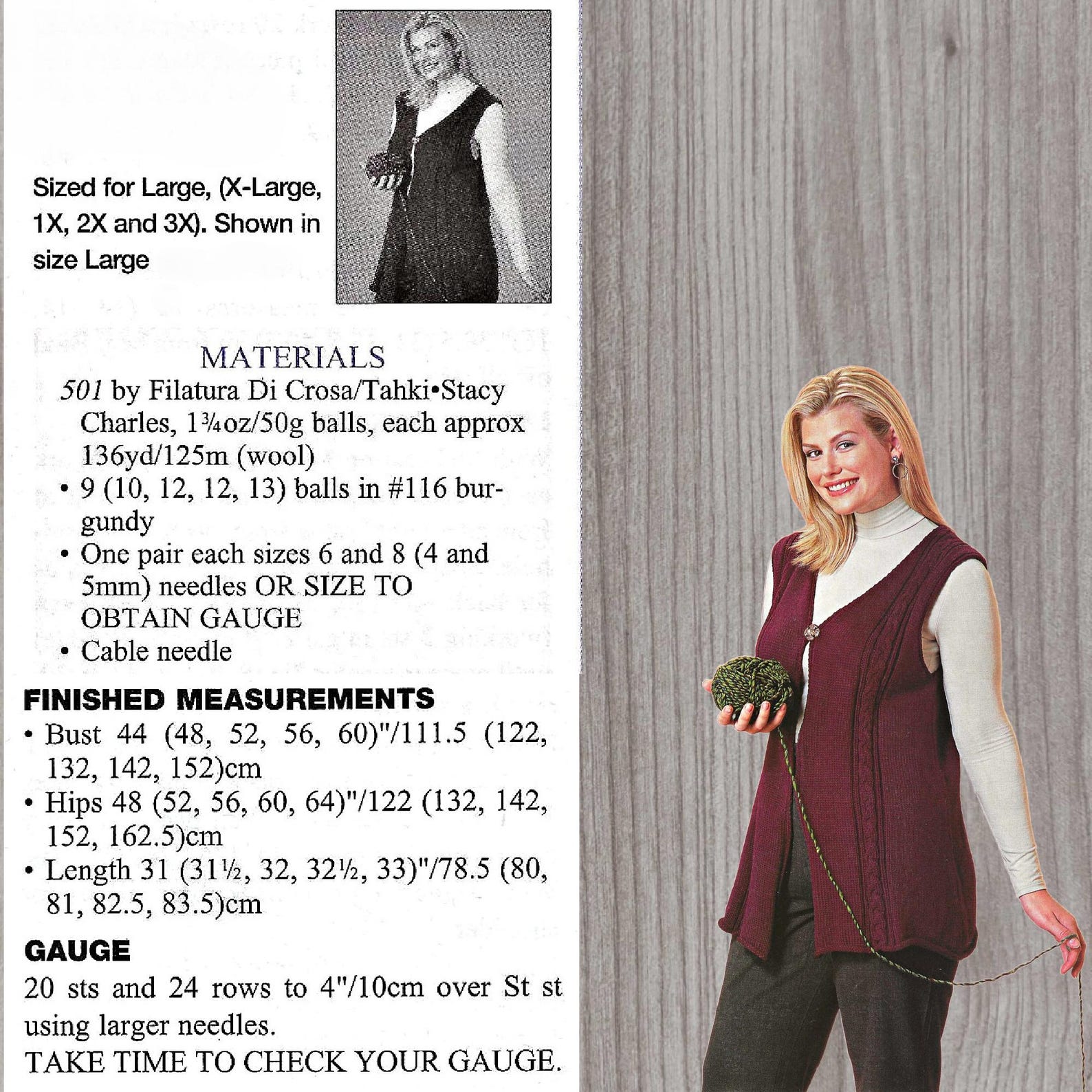 557 Long Vest Knitting Pattern Size L to 3X, +1 FREE PATTERN, Vintage ...