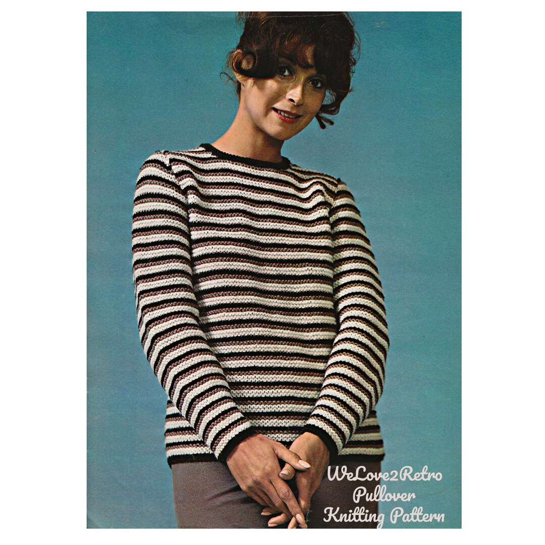 280 Retro Sweater KNITTING PATTERN, Retro Striped Sweater Knitting ...
