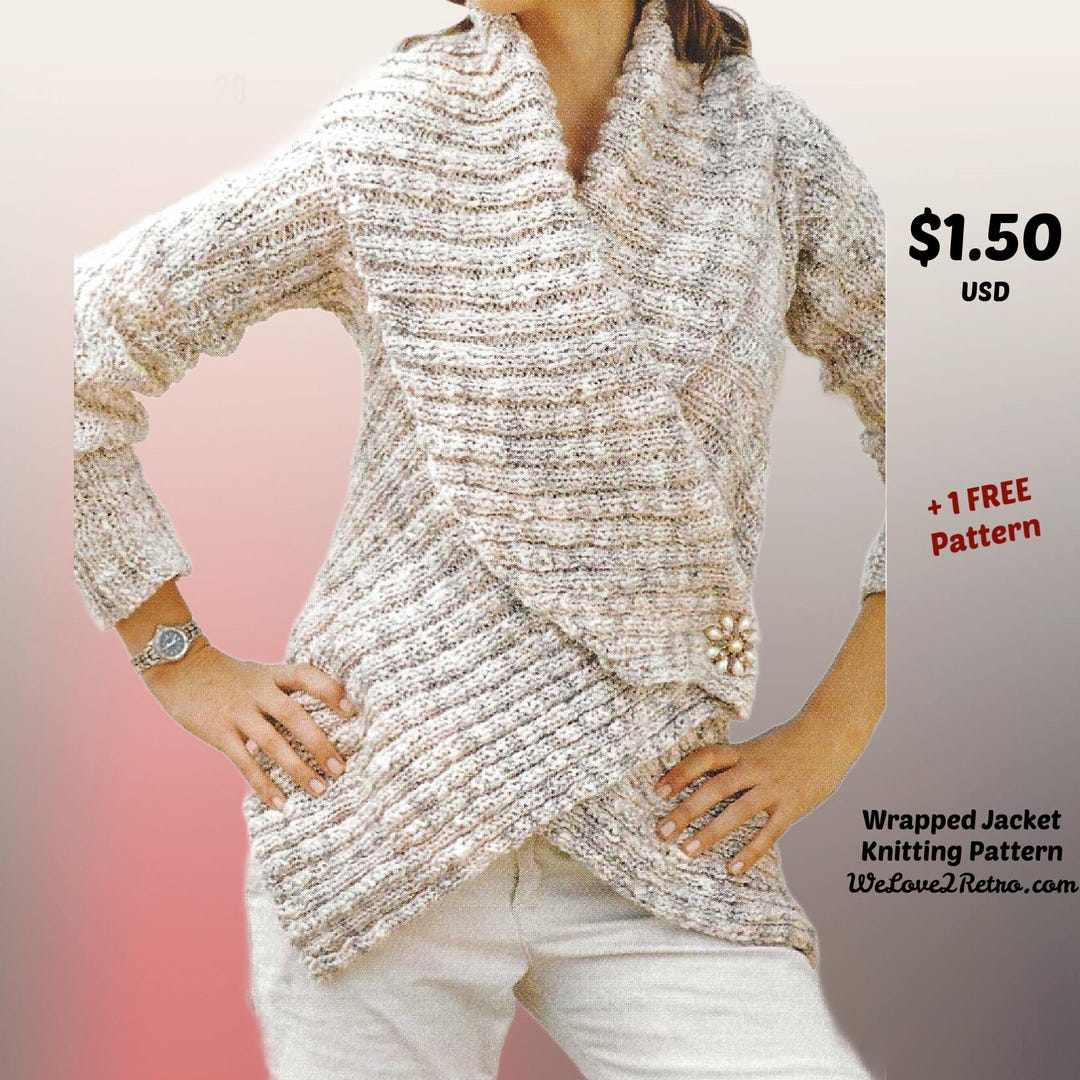 1130 Wrapped Jacket Knitting Pattern for Women +1 FREE PATTERN ...