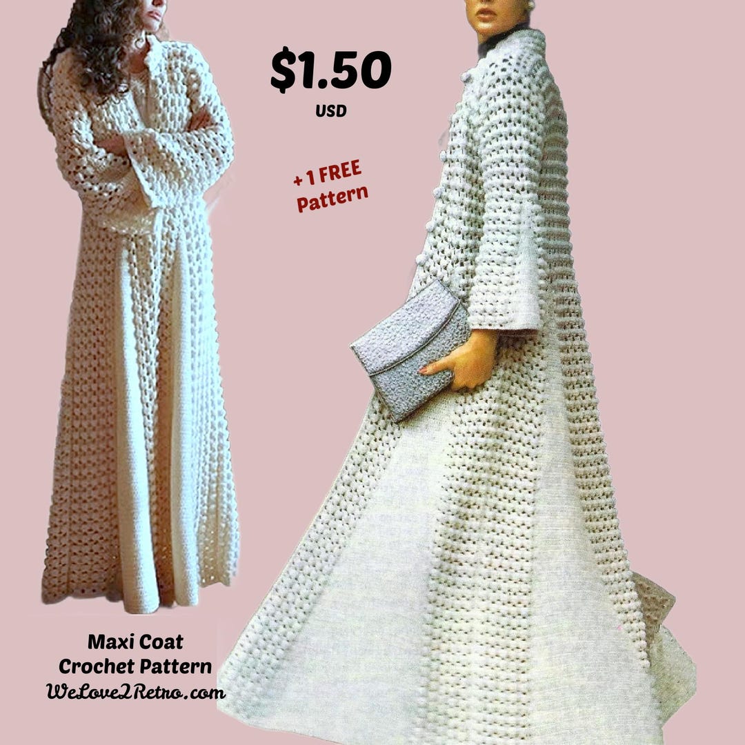 899 Glamorous Maxi Coat Crochet Pattern, Crochet Coat, Crochet Long ...