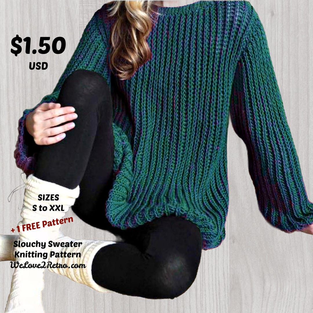 804 Slouchy Sweater Knitting Pattern +1 FREE PATTERN, Hand Knit Sweater ...