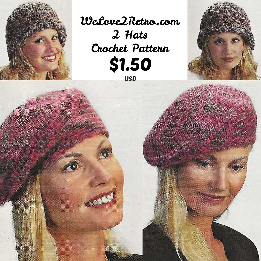235 - 2 Women’s Warm Hat Crochet Pattern, Hat Crochet Pattern, Crochet ...