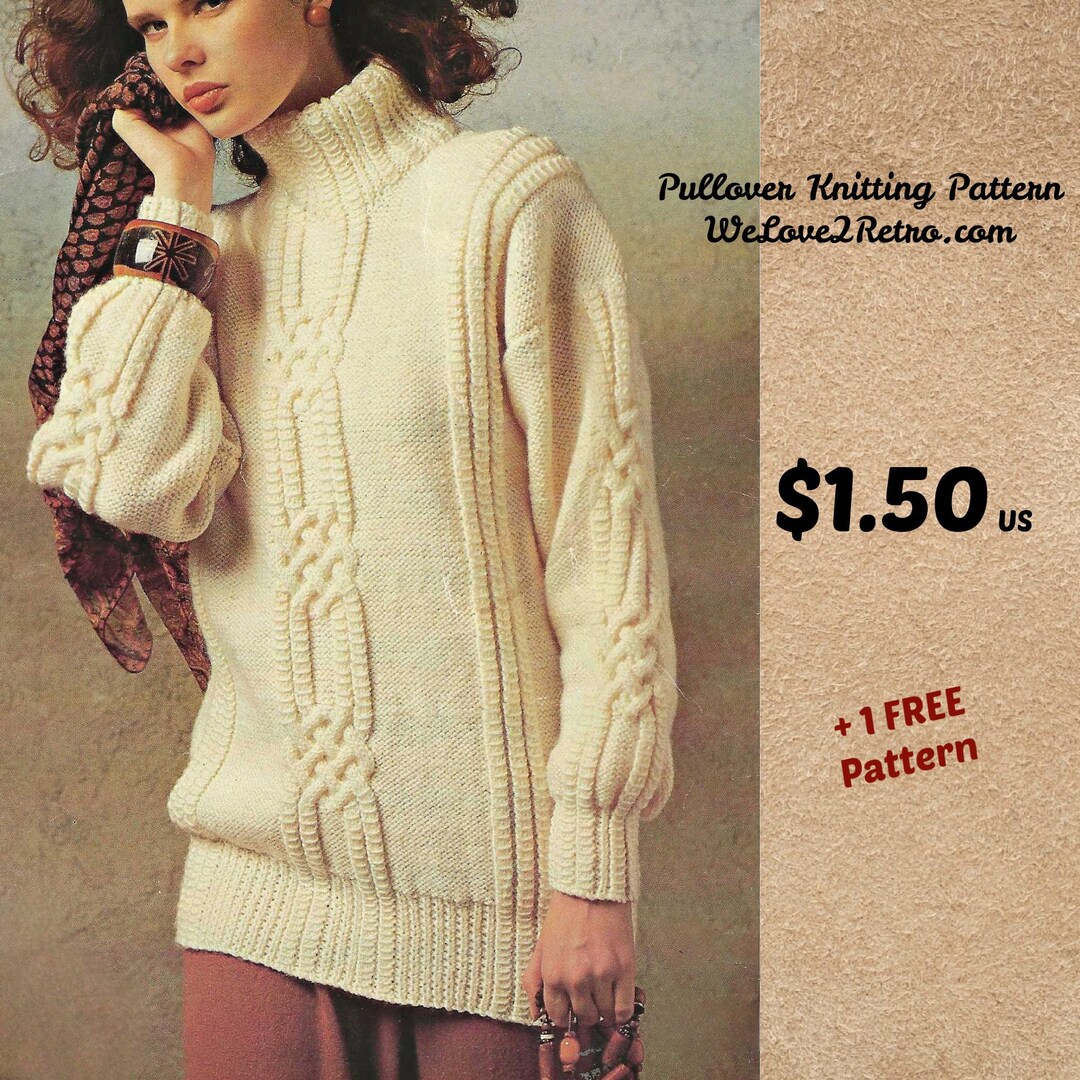 302 Aran Sweater Knitting Pattern + 1 FREE KNITTING PATTERN, Knit Aran ...