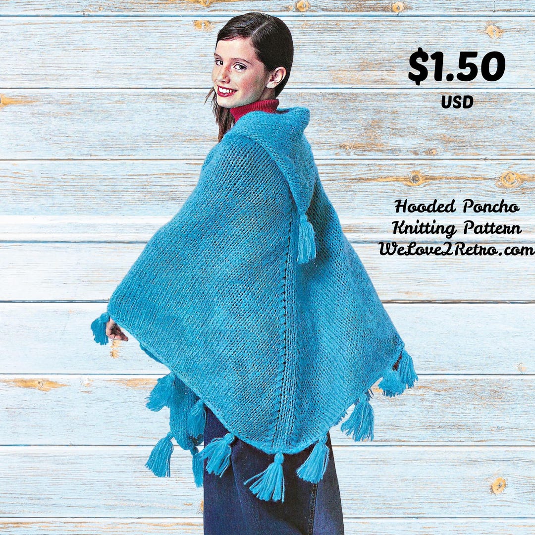 566 Hooded Poncho Knitting Pattern + 1 FREE PATTERN, Handmade Poncho ...