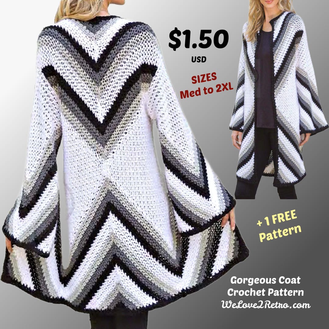 892 Gorgeous Coat Crochet Pattern Med to 2XL, + 1FREE PATTERN, Crochet ...