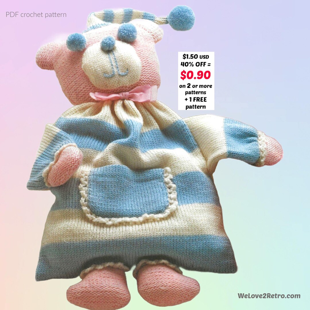Knit Teddy Bear Pajama Bag Pattern PDF – Keepsake Nursery PJ Holder ...