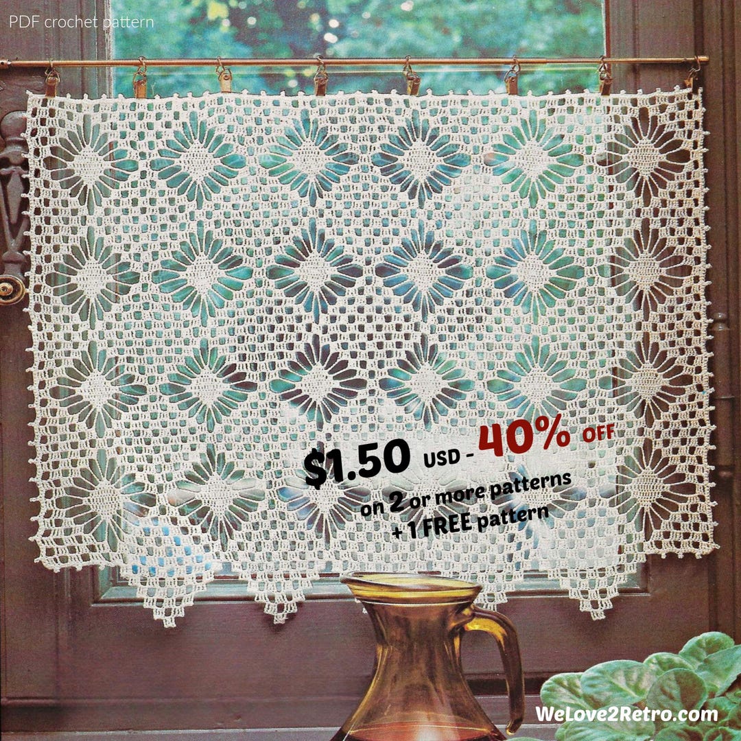 Crochet Cafe Curtain Pattern PDF – Vintage Lace Valance, Easy Boho ...