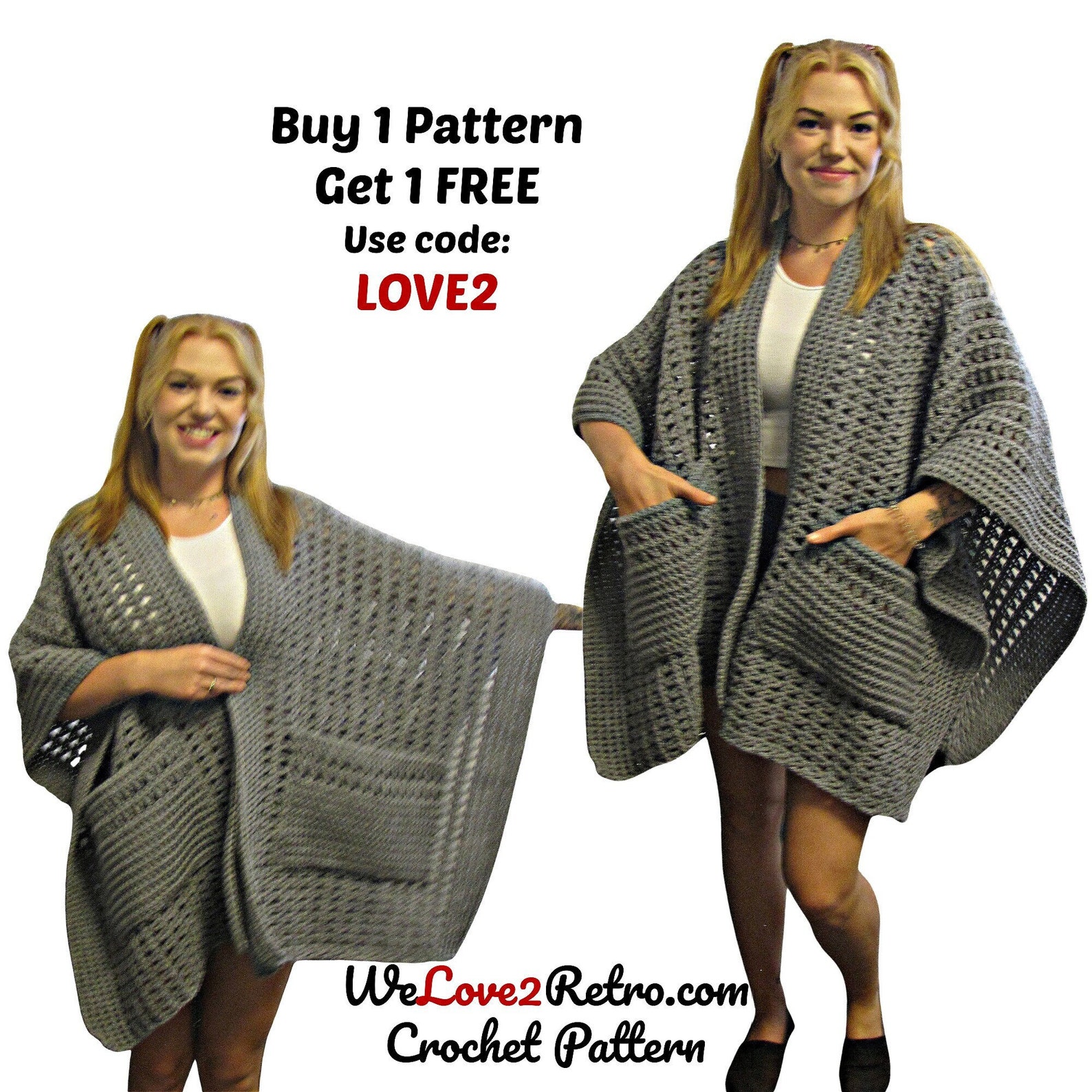 111-2 MY DESIGN Pocket Ruana Crochet PATTERN. Easy Ruana Crochet ...