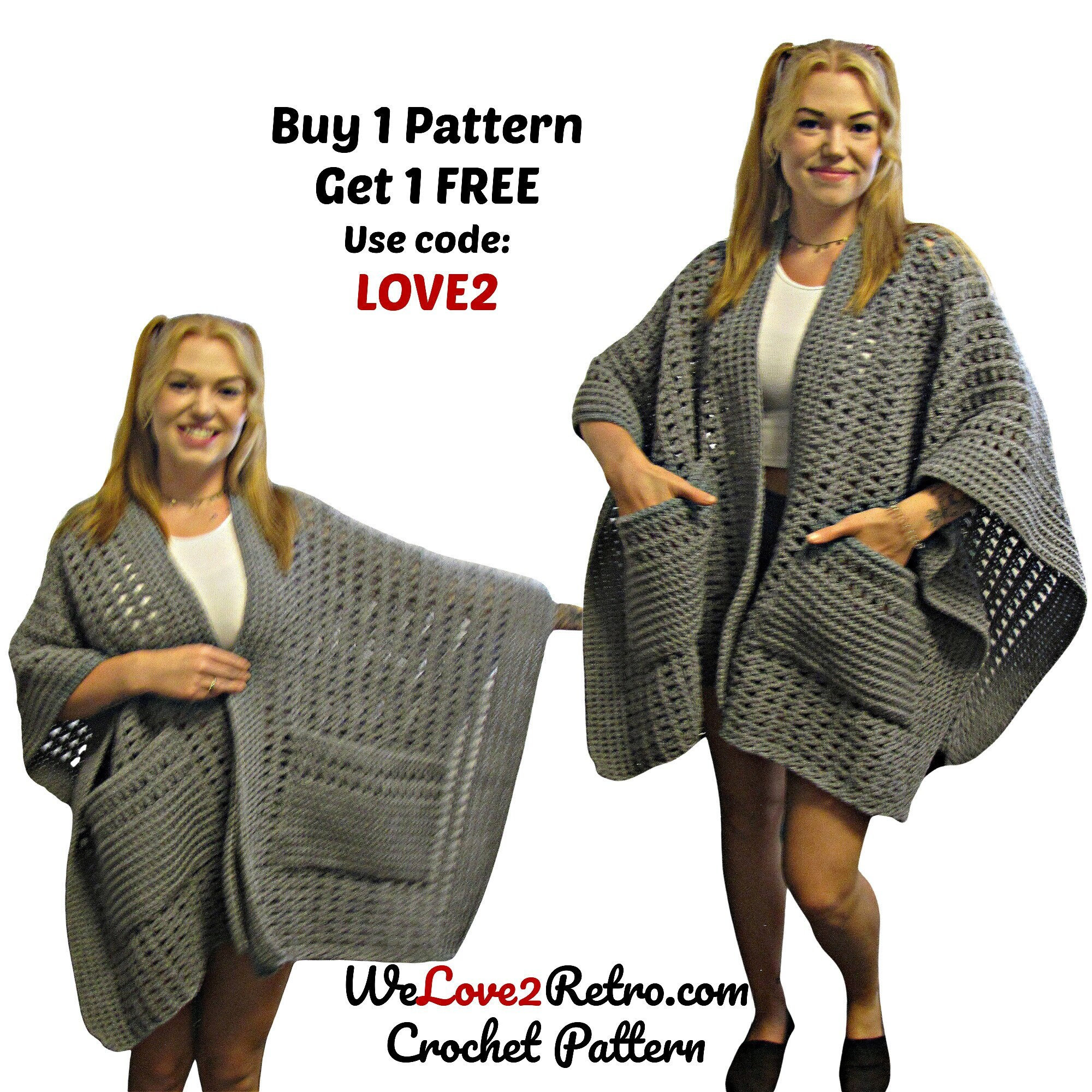 111-2 MY DESIGN Pocket Ruana Crochet PATTERN. Easy Ruana Crochet ...