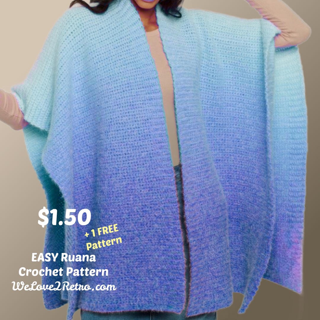 870 Very Easy Ruana Crochet Pattern +1 FREE PATTERN, Crochet Ruana ...