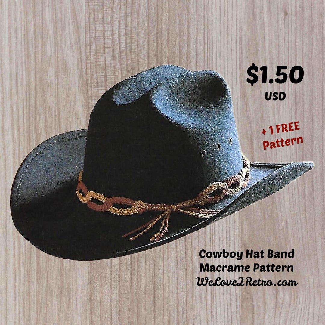 128 Cowboy Hat Band Macrame Patterns +1 FREE PATTERN, Macrame Hat Bands ...