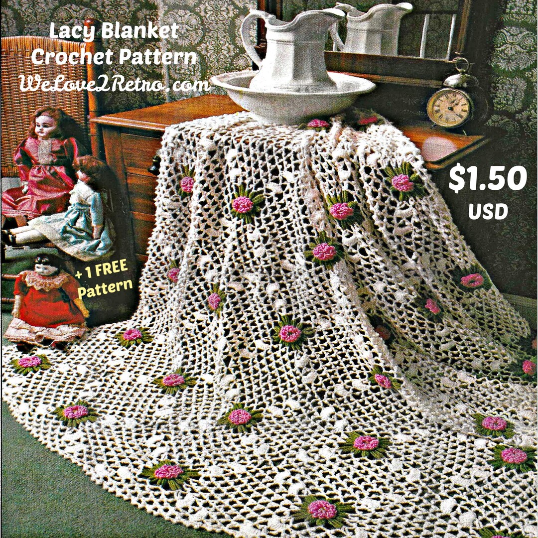 1073 Lacy Blanket Crochet Pattern, Crochet Blanket, Crochet Lapghan ...
